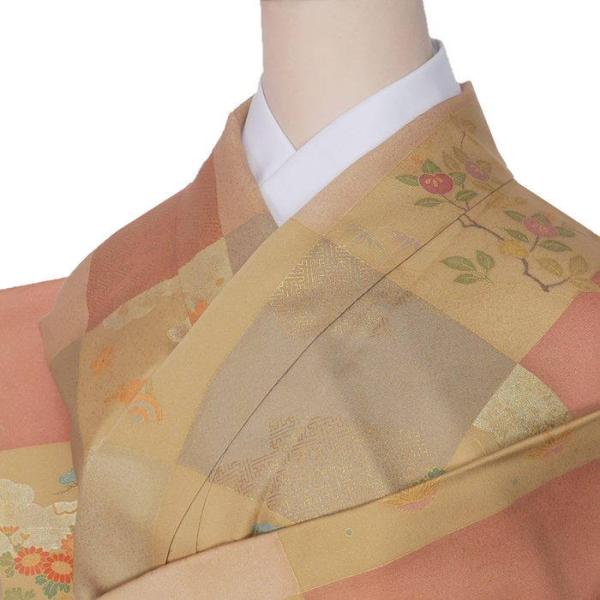 【発売日：2020年10月14日】■商品説明リサイクル 訪問着袷 縮緬 逸品着物 しっかりとした生地厚があるサラリとした感触の、細かな梨状地紋がある縮緬生地です市松取りに四季の草花柄を染め上げ、日本刺繍と趣ある金箔の輝きがある、豪華絢爛な訪...
