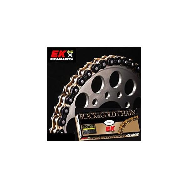 強化タイプサイズ：420チェーンタイプ：ノンシールカラー：ブラック＆ゴールド (ピン：シルバー)対応排気量：-110ccジョイントタイプ：SPJ(クリップタイプ)付属品：ジョイント×1取り寄せです。メーカー在庫有りの場合納期 約2〜3営業日です。