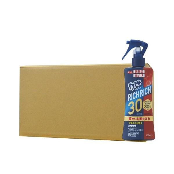 【商品名】サラテクトミスト リッチリッチ30【内容量】200ml×20本【有効成分】1本（200ml）中ディート60g【成　分】添加物として、ポリプロピレングリコール（PPG）、モモ葉エキス、ヒアルロン酸Na（2）、アスコルビン酸（ビタミン...