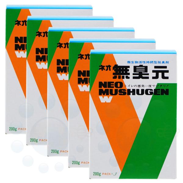 【商品名】ネオ無臭元W【内容量】（200g袋×3袋）×5箱【有効成分】微生物製剤、消臭成分【用　途】汲み取りトイレ、浄化槽の悪臭対策【販売元】無臭元工業株式会社【商品特長】◆微生物を環境衛生に応用した画期的な消臭剤です。 ◆1回（200ｇ／...