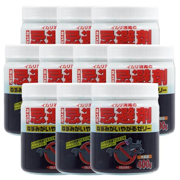 【商品名】ねずみがいやがるゼリー【内容量】400g×10個【有効成分】天然ハッカ油、ワサビ成分（忌避剤）【剤　形】ゼリー状【対象害獣】クマネズミ、ドブネズミ、ハツカネズミなど【対象場所】工場、倉庫、飲食店、家庭などのネズミ発生箇所【販売元】...