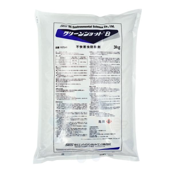 【商品名】クリーンショットB（微粒剤タイプ）【内容量】3kg【有効成分】カーバメート系【剤 形】微粒剤【使用用途】ヤスデ、ムカデ、ゲジ駆除の駆除【販売元】住化エンバイロメンタルサイエンス株式会社【商品特長】◆徘徊害虫ヤスデ、ムカデ、ゲジ専用...