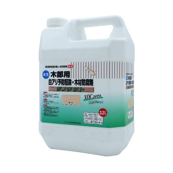 【商品名】ジノテクト（木部用）  【内容量】3.2L 【剤　型】水性薬剤【効　力】防蟻（予防、駆除）、防腐、防カビ【　色　】無色【販売元】ケミプロ化成株式会社