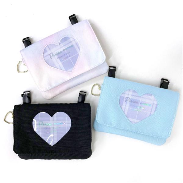 小学生 ポケット ポーチ 女の子 Pirica nonno グラデチェック フラットショルダー hbe-531 抗菌 防臭 移動ポケット ポシェット キッズ ハート ショルダー付き かわいい クリップ マスク 入れ ハンカチ ティッシュ 高...