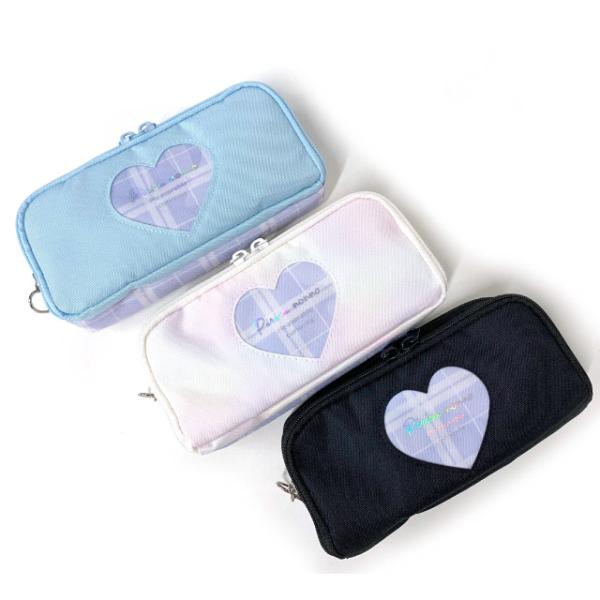 ポーチ かわいい 大きめ Pirica nonno グラデチェック WFペンポーチ hbe-432 ペンケース 中学生 大容量 小物入れ おしゃれ ペンポーチ 子供 筆箱 メイクポーチ 機能的 トラベルポーチ  2ルーム  小学生 高学年 ...