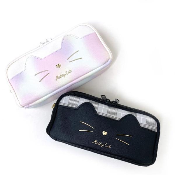 ペンケース 子供 anilet キャットフェイス WFポーチ hbk-432 中学生 ポーチ 小物入れ おしゃれ 高校生 子供 かわいい 筆箱 メイクポーチ 機能的 トラベルポーチ 大きめ 2ルーム  ねこグッズ  小学生 高学年 小4 小...