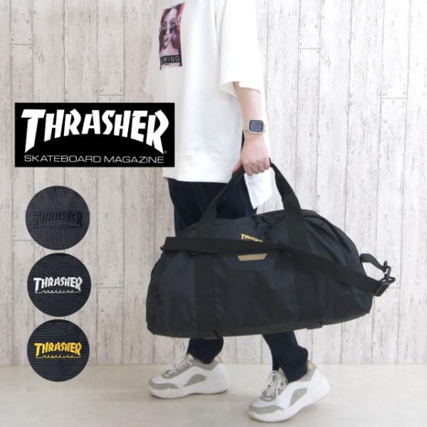 ボストンバッグ 修学旅行 男の子 小学生 THRASHER スラッシャー ボストンバッグ 55L 撥水加工 thr-284 大容量 ボストン ブランド ボストンバック 林間学校 2泊 かっこいい  黒 男子 宿泊学習 中学生 部活 合宿 小...