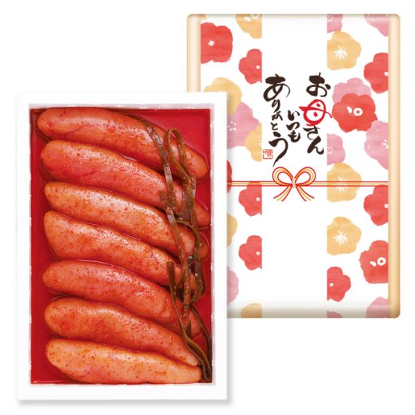 「ありがとう」の気持ちを込めて、母の日のプレゼントとして“めんたい”はいかがでしょうか？母の日の贈り物にふさわしい、上質な味わいの無着色・昆布漬辛子めんたい「1本物」570g。厳選したたらこを一本まるごと使用し、昆布の旨みをじっくり染み込ま...