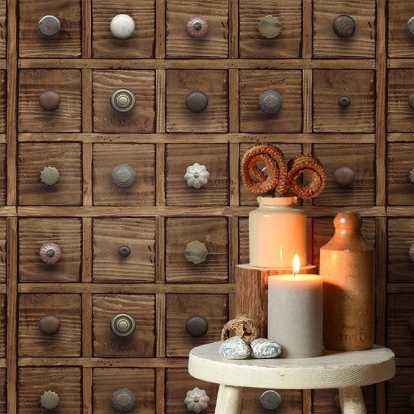 アンティークなひきだしのデザインいろいろなデザインのつまみがついたアンティークひきだしのデザイン。壁はもちろん、キャビネットなど家具のリメイクにもぴったりです。▼商品規格・サイズ：65cm × 2.6m・柄リピート：62.4cm　(ひきだし...