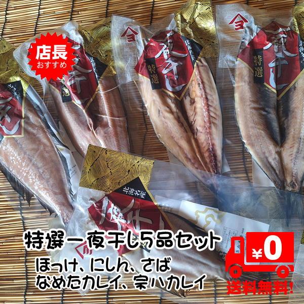 ギフト専用化粧箱に入った一夜干し魚詰め合わせ6品セット。ほっけ、にしん、さば、宗八カレイ、なめたかれいなどの5品詰め合わせです。時期により商品内容が変更になる場合があります。※ギフト包装の選択は不要です。