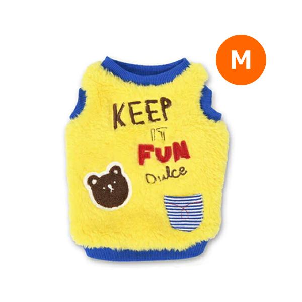 くまさんワッペンや刺繍などポップでかわいいデザインふわふわした肌触りの良いボアを使用したワンちゃん用タンク。そでや首元のリブには差し色をプラス【素材】ポリエステル 100%【サイズ：M】着丈：25-27cm胴回：37-39cm首回：26-2...