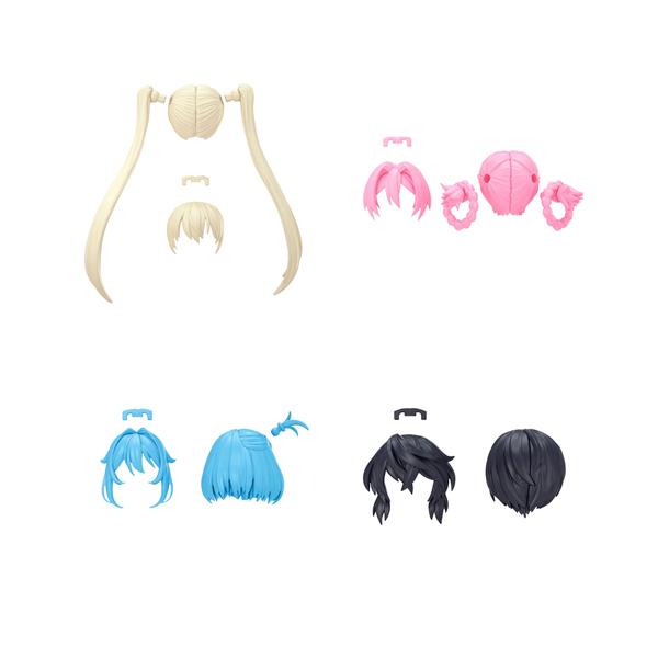 30MS素体との組み合わせで世界観が広がる！新たなオプションヘアスタイルパーツがラインアップ！■イエローのツインテールヘア。■ピンクのツインテールヘア。■ブルーのミディアムヘア。■ブラックのミディアムヘア。■パーツの差し替えでヘアスタイルと...