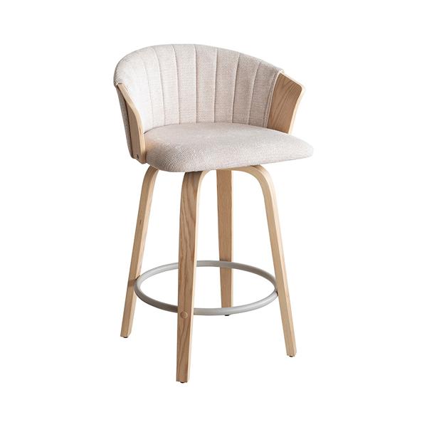 身体を包み込む背もたれと優しいファブリックが特徴のバーチェア『Litas（リータス）』。ゆったり座れる座面設計とリラックスできる背もたれ付きで快適。足置きと360度回転で立ち座りもラクラクです。カラーはナチュラル×アイボリー、ブラウン×ダー...