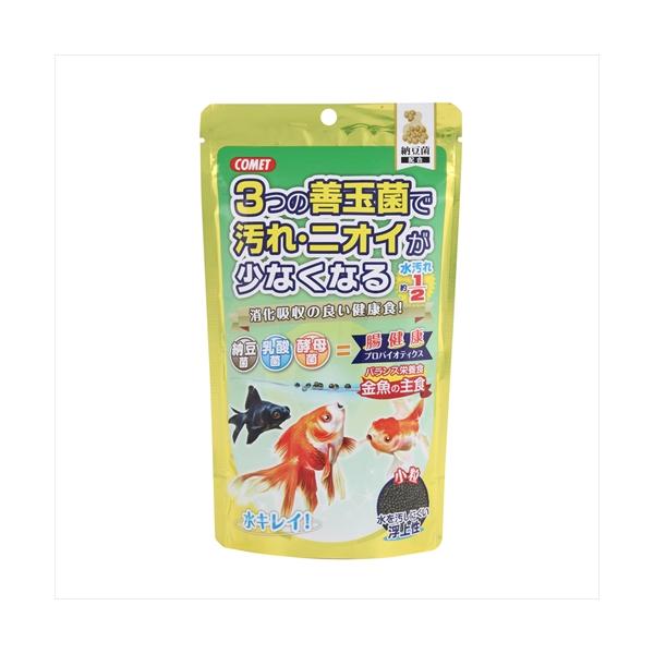 納豆菌に加え、新たに乳酸菌と酵母菌を配合。この3つの善玉菌の力で金魚の腸内細菌のバランスを整え、水の汚れや嫌なニオイを減らします。健康に育つビタミン配合のバランスフードで、小さい金魚に最適な浮上性の小粒です。