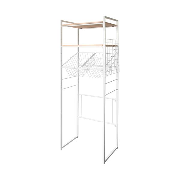 洗濯機周りに洗剤や洗濯バサミなど小物の収納にお困りの方にオススメのランドリーラック『Rizo（リソ）』。横幅65〜90cmの伸縮タイプでお家の洗濯機に合わせて設置が可能です。洗濯機上の空いたスペースを有効活用してスッキリ収納♪ニ段の可動棚は...