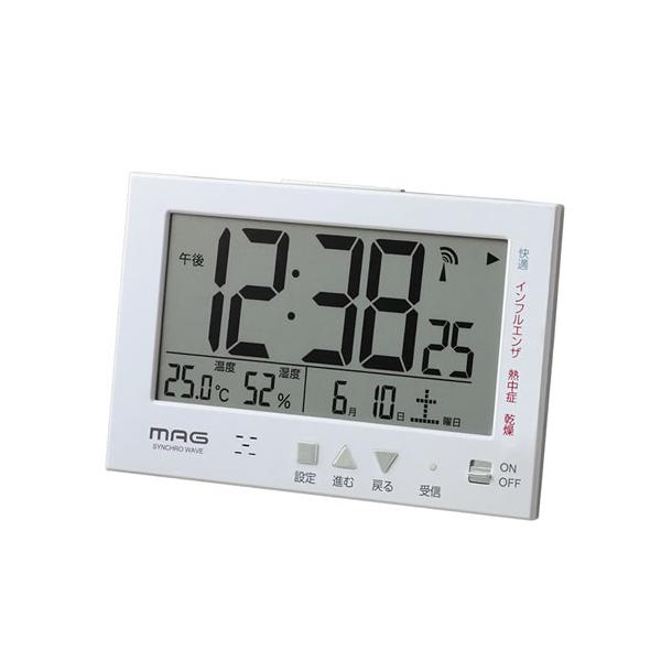 大きな表示で見やすいデジタル電波時計■製品仕様品番：T-727 WH-ZJAN：4952324172719メーカー：ノア精密色：ホワイト商品サイズ：95mm × 142mm × 47mm重量：170g電源：単3形アルカリ乾電池2本素材：枠:...