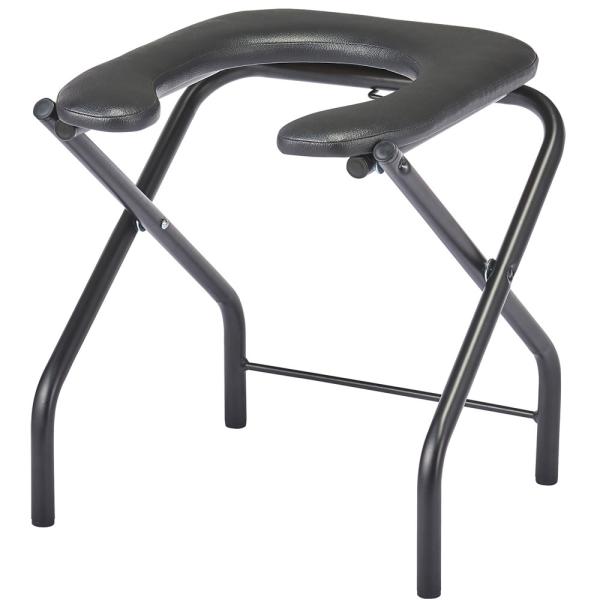 座面形状はトイレ型／U字型チェアなので災害時の緊急時用におすすめのアイテムです●使用サイズ：幅410×奥行407×高さ440mm●使用重量：3kg●材質 座部：ウレタンスポンジ＋PVCレザーシート、フレーム：スチールパイプ粉体焼付●色：ブラ...