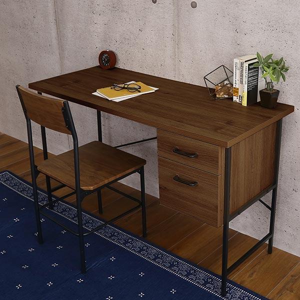 【発売日：2026年04月05日】明日着く あす着く パソコンデスク チェア セット 椅子付き 西海岸 pc台 机 鉄脚 幅120 奥行50 高さ72 オフィス 安い 北欧 ゲーム ナチュラル ウォールナット ダークブラウン 茶色 コンパク...