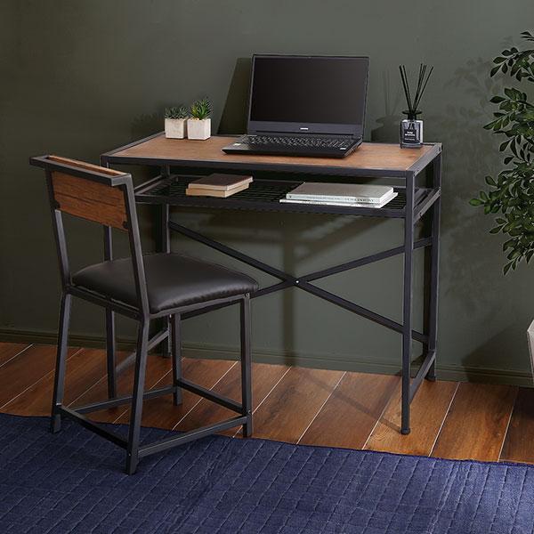 明日着く あす着く パソコンデスク チェア セット 椅子付き 西海岸 pc台 机 鉄脚 幅90 奥行50 高さ75 オフィス 在宅 安い 北欧 ゲーム ナチュラル ウォールナット ダークブラウン 茶色 コンパクト スリム 収納 書類 棚 ラ...