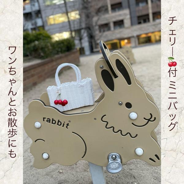 [さくらんぼは、もれなく付いています]ワンちゃんのお散歩のお供にいかがですか。素材はPPなので、軽く、濡れてもOK!4個のサクランボは、真っ白いミニバッグを引き立てています。■素材：PP■サイズ：幅25×奥行き9×高さ14×(ハンドル含む高...