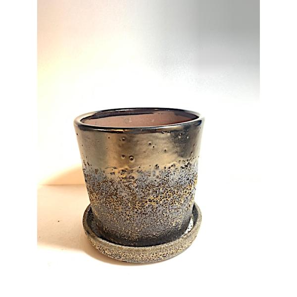 シックで光沢感のある美しさ植物を邪魔しないさりげない華やかさ植え替えにもおすすめ　直径17センチ高さ17センチ