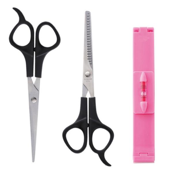 散髪 ハサミ 3点セット すきばさみ＋水平器 セルフカット 散髪セット 前髪カット 初心者 簡単 失敗しにくい 水平器付き 髪切る 鋏 家庭用 女性用 男性用 子供用 ヘアカット 自宅美容 ステンレス プレゼント ギフト素材ステンレス製合成...