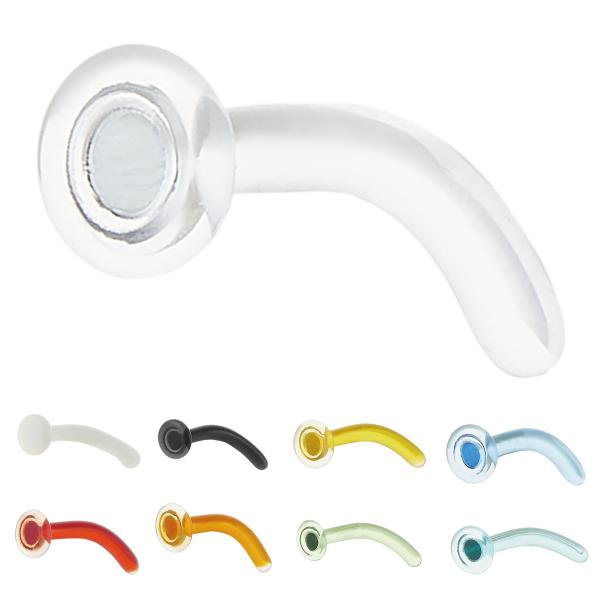 ピアス つけっぱなし ガラスピアス 強化ガラス 金属アレルギー対応 バナナバーベル カーブ へそ 眉 耳たぶ 18G 16G 14G リテーナー素材強化ガラス、シリコンサイズ太さ：14G 16G 18G長さ：約8mm 約10mm 約12mm...