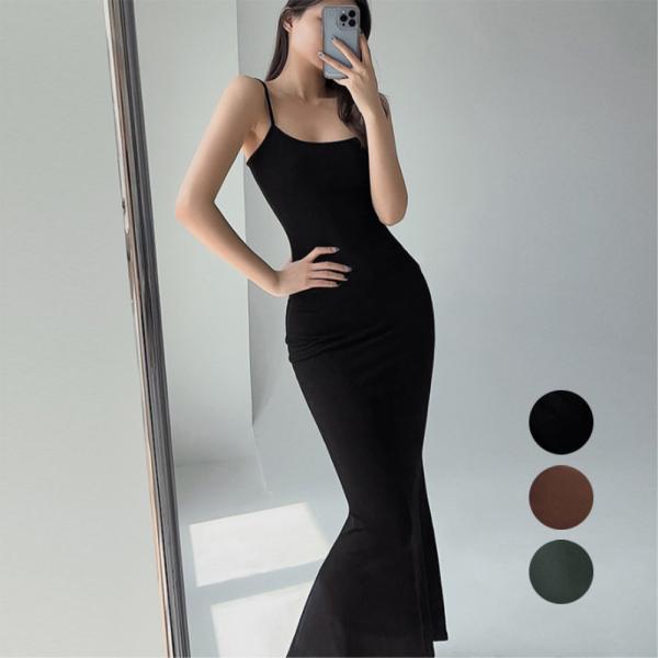 黒 茶色 濃いグレー L女性らしい曲線美がポイントになっている、ロング丈キャミワンピースです。伸縮性のある柔らかい素材で、着心地も抜群なアイテム。一枚で着るのはもちろん、ジャケットや羽織りと合わせたスタイルにも最適です。素材:ポリエステル9...