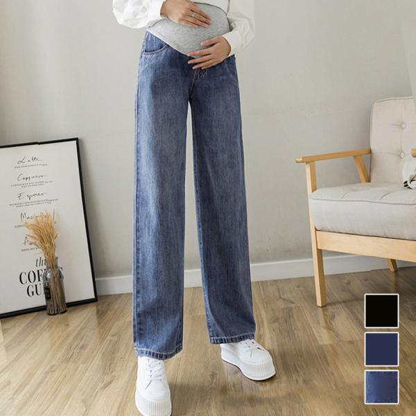 ウォッシュドブラック ネイビー インディゴ M L XLレッグラインを拾わない、シンプルでおしゃれなマタニティ用デニムワイドパンツです。ウェストはストレッチ素材切り替えで、大切なおなかをすっぽりと優しく包み、サポートしてくれます。また、ウエ...