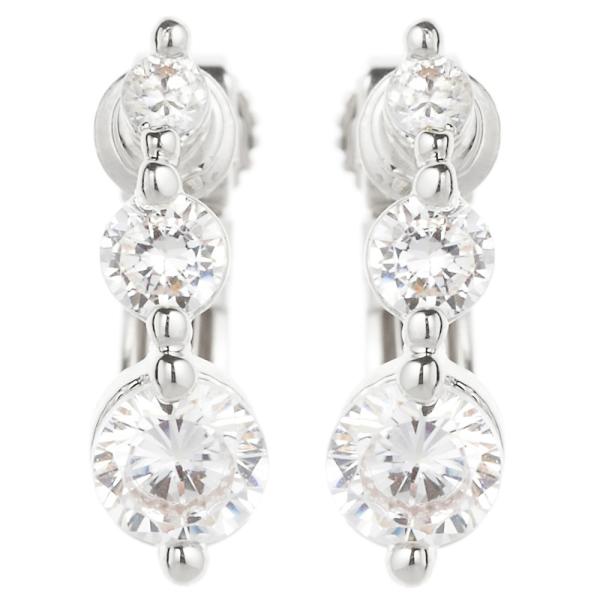 素材 真鍮製(ロジウムコーティング、ゴールドコーティング、ピンクゴールドコーティング)ニッケルフリーキュービックジルコニアIMFスプリング式イヤリングサイズ 全長 縦最大約12.7mm×最大横約4mm×厚み約3mmストーン(大/中/小)；約...