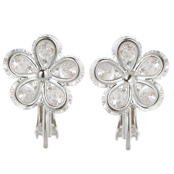 素材 真鍮製(ロジウムコーティング、ゴールドコーティング、ピンクゴールドコーティング)ニッケルフリーキュービックジルコニアIMFスプリング式イヤリングサイズ モチーフ 縦最大約10mm×最大横約8mm×厚み最大約3.5mmストーン 約3.5...