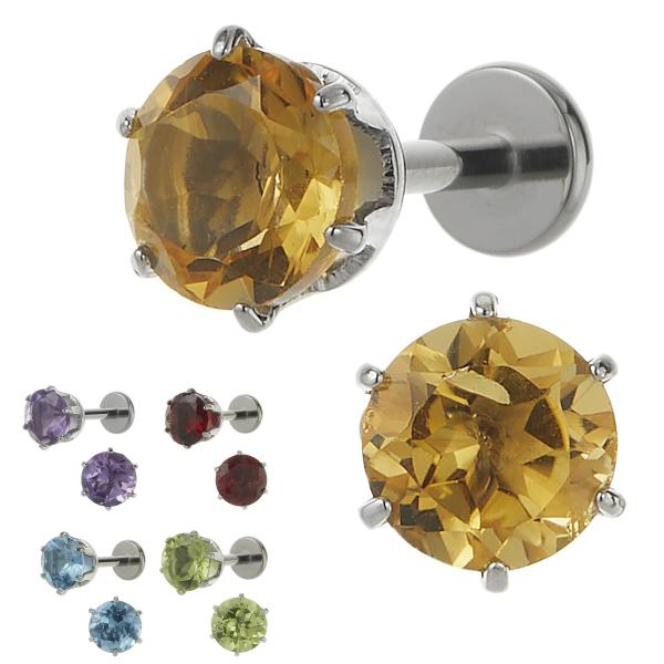 ピアス つけっぱなし チタン製 天然石 両耳用 ねじ式 18G 石サイズ 5mm ワンストーン 一石 一粒 裏面フラット素材ポスト、ねじ：チタン製石枠部分：サージカルステンレス316L製ガーネット、アメジスト、ペリドットブルートパーズ、シト...