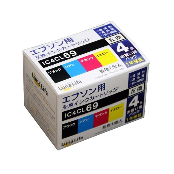 ・経済的・高品質・安心保証　信頼のLuna Life互換インクカートリッジ。●エプソン用互換インクカートリッジ●純正型番:IC4CL69●セット内容:ブラック、シアン、マゼンタ、イエロー●付属:取扱説明書1枚●対応プリンター型番　PXシリー...