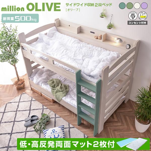 材質本体：MDFとパーチクルボード メラミン強化シートすのこ：LVL材 　　サイズ全体：幅202×奥115×高さ145(cm)カラーホワイトウォッシュ・グリーン・ブルー・パープル特徴本や小物が置けて便利上下段サイドにワイド宮棚ハシゴ左右取付...