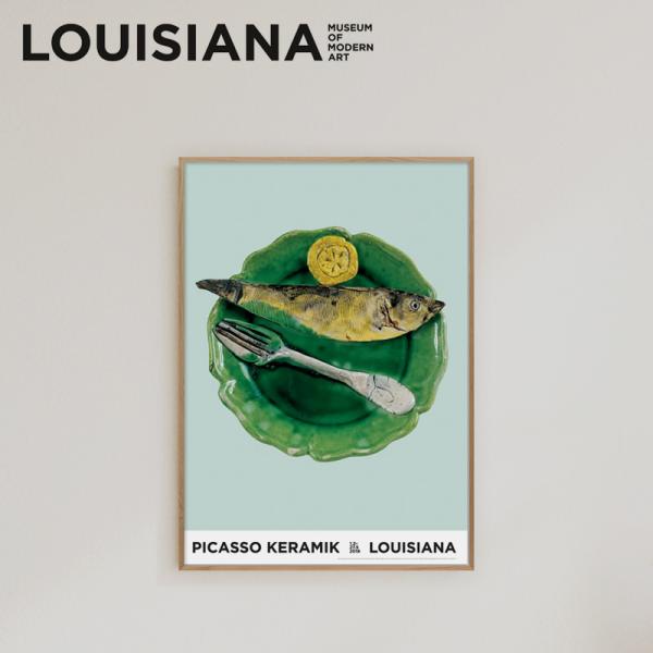 スペインの芸術家パブロ・ピカソ（1881-1973）の作品「Still-life with Fish, Fork and Slice of Lemon」（1955）のルイジアナポスターです。このポスターは、ルイジアナ美術館の開館60周年記念...