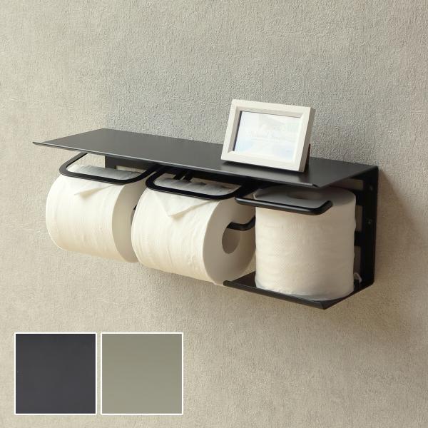 ■アイアントイレットペーパーホルダー ストックタイプ Abel(アベル) 鉄製 おしゃれ シンプル ３連■■サイズ、本体サイズ：(約) 幅42cm ×奥行14.3 cm  ×高さ14.9cmその他サイズ：背面取付部外寸(ペーパーストック部)...