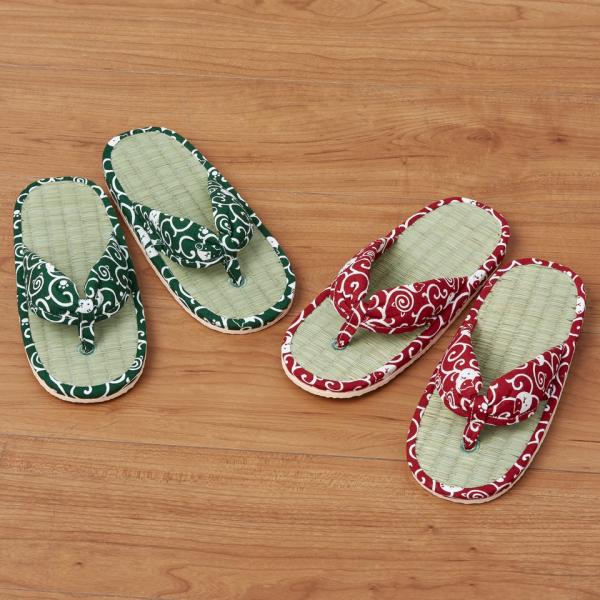 ■い草ぞうりスリッパ からくさネコ 2色組 bpd1022767■■サイズ(cm)、(約)全長：24.5cm（適応サイズ：22から24.5cm）■その他、(約)ヒール高：2cm■商品仕様、生地：ポリエステル、中敷：い草、中材：EVA樹脂・ウ...