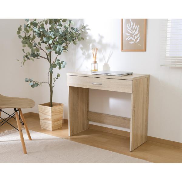 コンパクトで リビングやワンルームにも置ける！木目調デザイン！引き出しには筆記用具などがスッキリ収納！スライドレールなので開け閉めもスムーズです。日本人が作業や勉強しやすいとされる高さ72cm。【カラー】オーク、ホワイト【サイズ】幅80×奥...