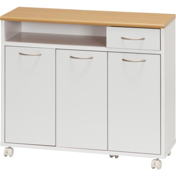 スッキリ片付く、キャスター付きキッチンカウンター！引き出し付き。ふきんや食器は、調味料を収納できる。キャスター付き。【カラー】ナチュラル×ホワイト【サイズ】幅80×奥行29×高さ70cm【素材】プリント紙化粧繊維板【組立商品】■※北海道・沖...