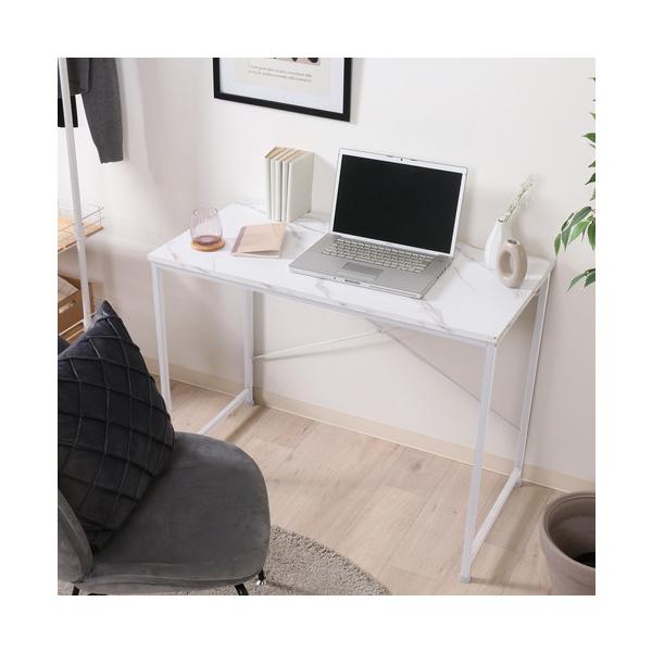 シンプルを極めた大理石柄のワークデスク！背面のクロスバーで補強し、安定感をUP。脚部のアジャスターを回すことで高さの微調整が可能。【カラー】ホワイト【サイズ】幅95×奥行48×高さ72cm【重量】約8.6g【材料】エポキシ樹脂塗装、合成樹脂...