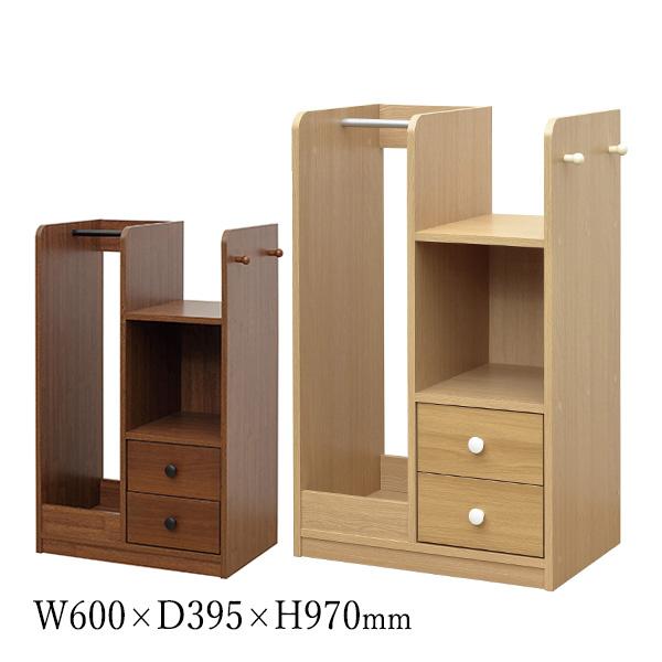 ランドセル収納、ハンガーラック学習用具一式・制服をひとまとめに収納引出し2杯、サイドにフック付隠しキャスター付で見た目がスッキリ商品仕様■サイズ・本体／W600×D395×H970mm・オープン部内寸(左)／W255×D350×H900mm...