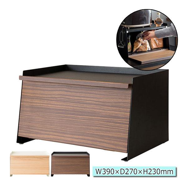 ブレッドケース、小物収納木目転写の扉がスタイリッシュなスチール製ブレッドケース前扉付きなので直射日光が当たらず食品類の保管に最適扉が大きく開くので収納ボックスなどを入れてもスムーズに引き出せます天板にはトースターなどを置けるのでキッチン周り...