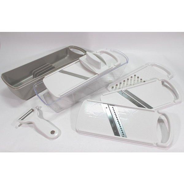 ・収納便利な調理器セット「調理器セットと安全ホルダーのセット」・セット内容：せん切り・つま切り・スライス・おろし・皮引き・安全ホルダー受け容器・収納容器野菜スライサー セット 千切り 薄切り おろし器 調理器セット 水切り キッチン用品 切...