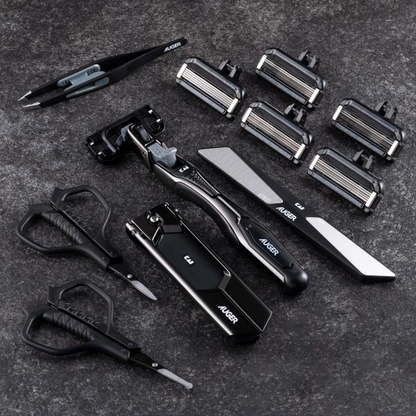 身だしなみケアに最適な「AUGER」フルセットです。限定セット内容［全6アイテム］・AUGER カミソリ（替刃6個）・AUGER ツメキリM Revolver・AUGER ネイルファイル・AUGER オシャレハサミ・AUGER セーフティハ...