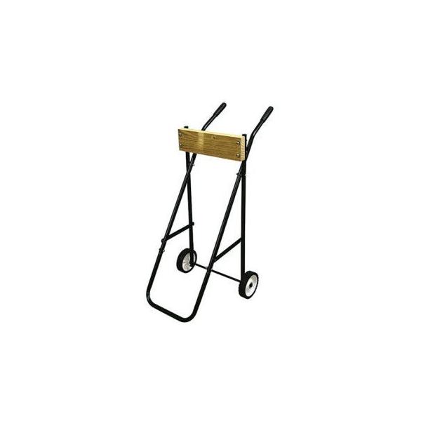 ・スチール製（ブラックペイント）の船外機スタンド。・収納時は折り畳みができ、非常にコンパクト。・タイヤ付きで移動も楽々です。・4サイクル8馬力、2サイクル15馬力までの船外機に対応。