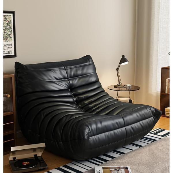 【北欧のライトレトロソファ】軽くて高級感のある北欧のミニマリストソファ、このフロアスタンディングソファは柔らかく滑らかな厳選されたレザーで作られています。 フレームレスオールスポンジサポート構造。 低重心の座り心地、ふっくら包み込まれるよう...