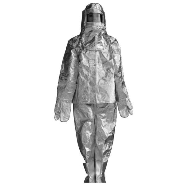 表面に輻射熱反射効果のあるアルミ箔を使用し、耐熱・遮熱にすぐれ、放射熱や火の粉から労働者を保護します。熱源から離れると火がすぐ消える難燃性素材のため、火の粉や火傷を防ぐことができます。シューズ、ズボン、手袋、ジャケット、フードの5点セットで...
