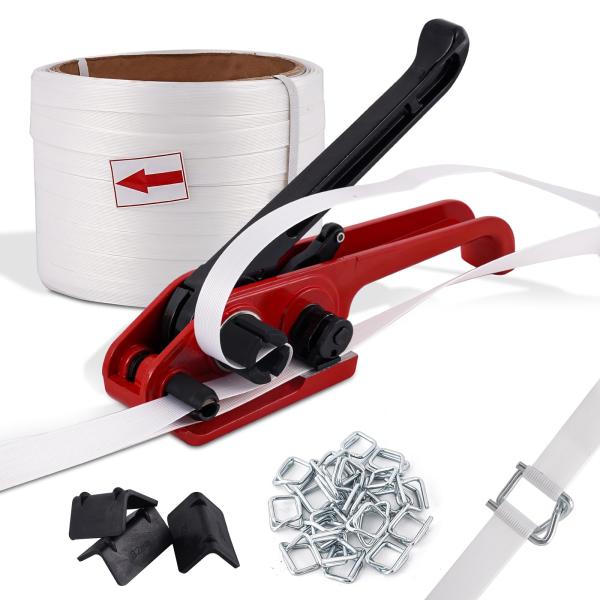 【手動バンド結束機】本体のサイズ27*7*5cm、重量約1kg、小型軽量で、保管や持ち運びがより簡単です。電源も圧縮空気も不要で、手動式バンド結束機は操作が簡単で、効率が高いです。【引締切断2in1】本体1台のみで、バンドの引き締めとカット...