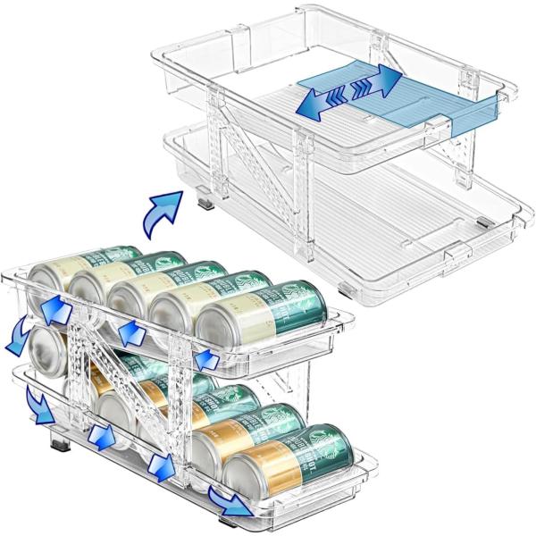 【手入れ簡単】缶ストッカーラックは耐久性に優れた高品質のプラスチックで作られており、透明で高級感のある外観です。 丸洗い可能でお手入れがとても簡単です。汚れた場合は、蛇口の下で洗い流すか、布で軽く拭くだけで清潔に保てます。【缶ストッカー 伸...
