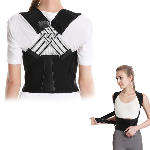 【美しい姿勢へ】：長時間のデスクワークやパソコン・スマホの使い過ぎで、身体の歪みが気になる人たちが多くなっている。そんな悩みを解消し美しい姿勢を体に侵透させるために開発されたの姿勢サポーター！正しい姿勢を自然と体に意識させることで、肩を開い...